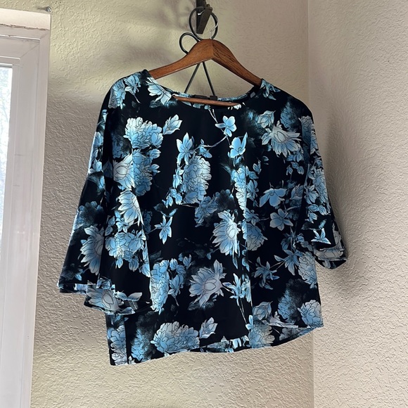 free press | Tops | Black And Blue Floral Top | Poshmark